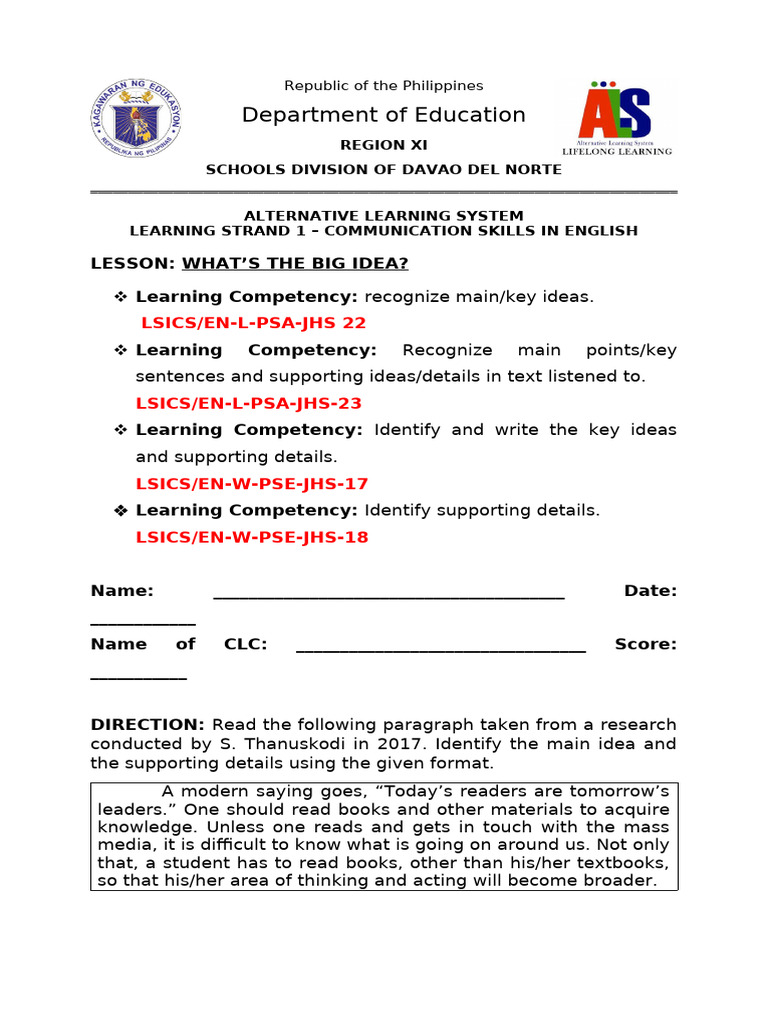 Als Activities Ls1 English 113720 | PDF | Social Science | Foreign ...