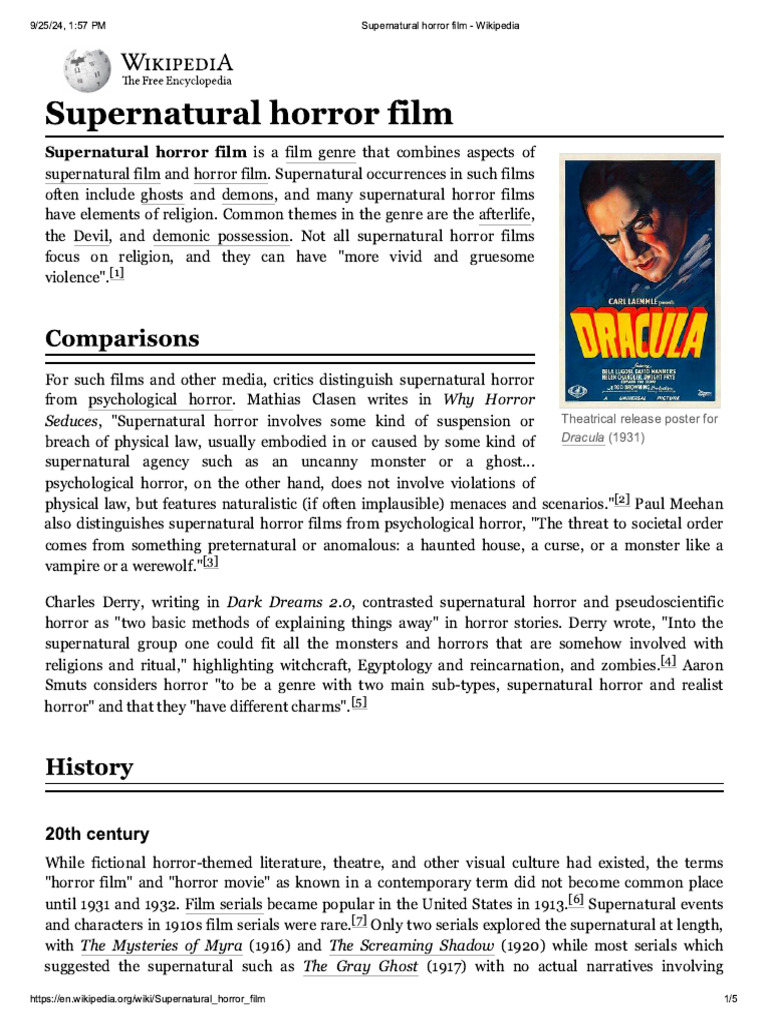 Supernatural Horror Film - Wikipedia | PDF