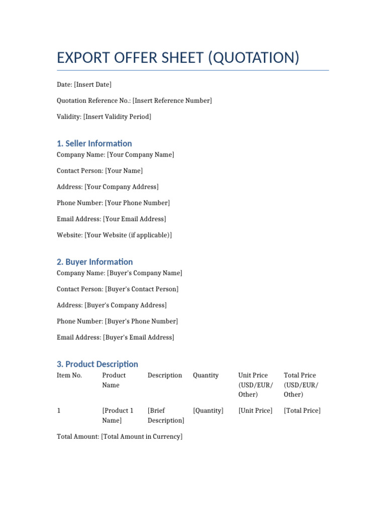 Export Offer Sheet Template | PDF