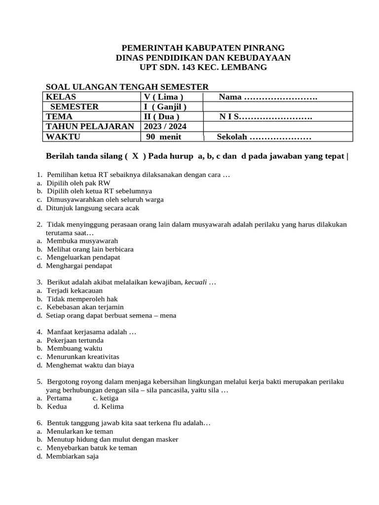 soal kls 5 tema 2 | PDF