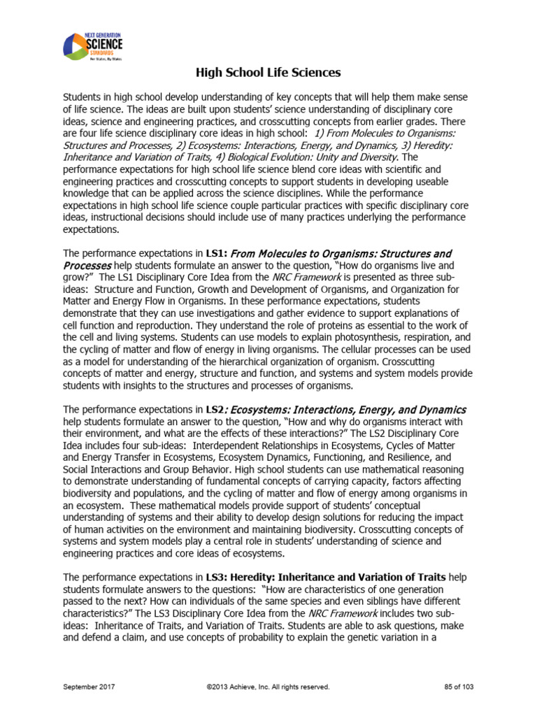 NGSS Life Science Standards.2017 | PDF | Genetics | Science & Mathematics