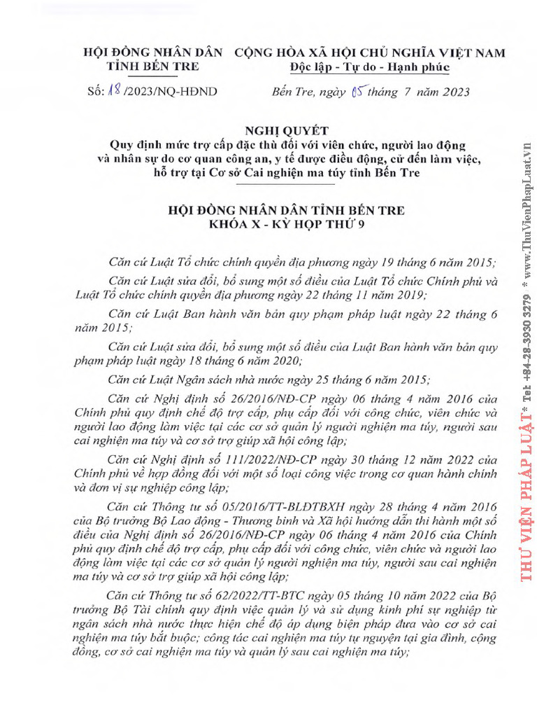 NQ 18 2023 HĐND Tro Cap Co So Cai Nghien Ma Tuy | PDF