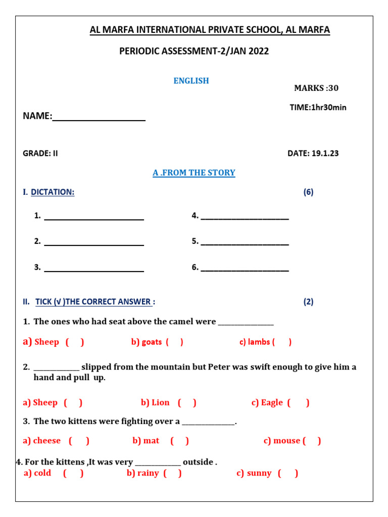 Grade 2 PA2 Jan 2023 ENGLISH EXAM QP | PDF