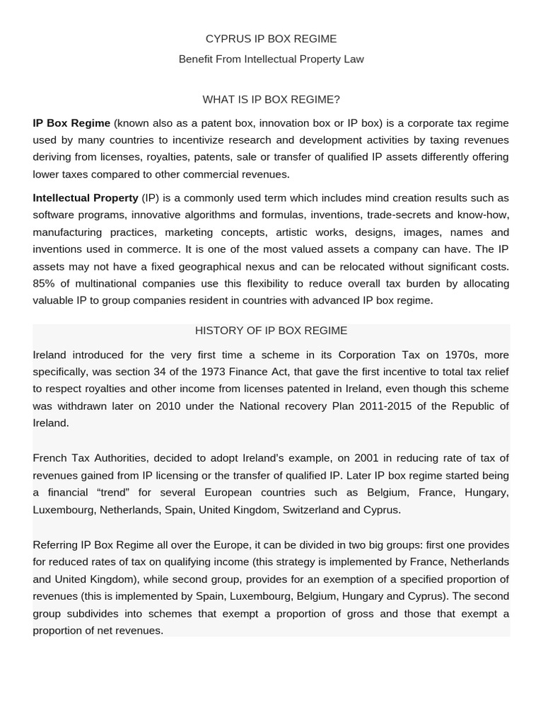 Cyprus Ip Box Regime | PDF