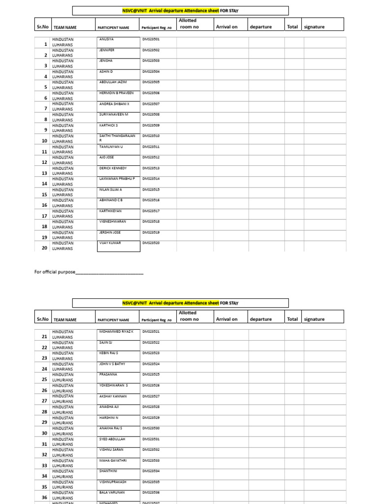 Arrival Attence Sheet | PDF