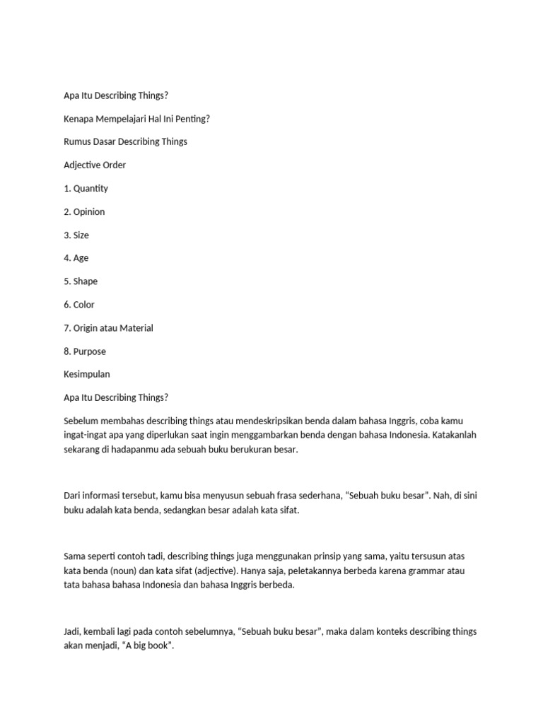 Describing A Thing | PDF