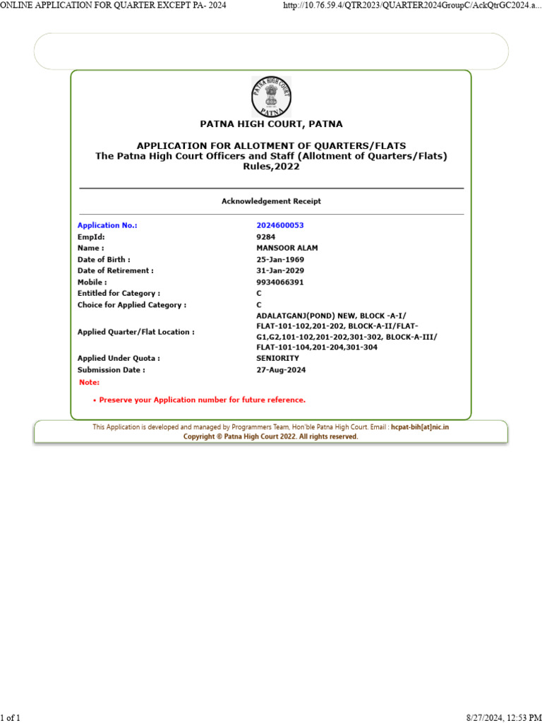 Online Application For Quarter Except Pa - 2024 | PDF