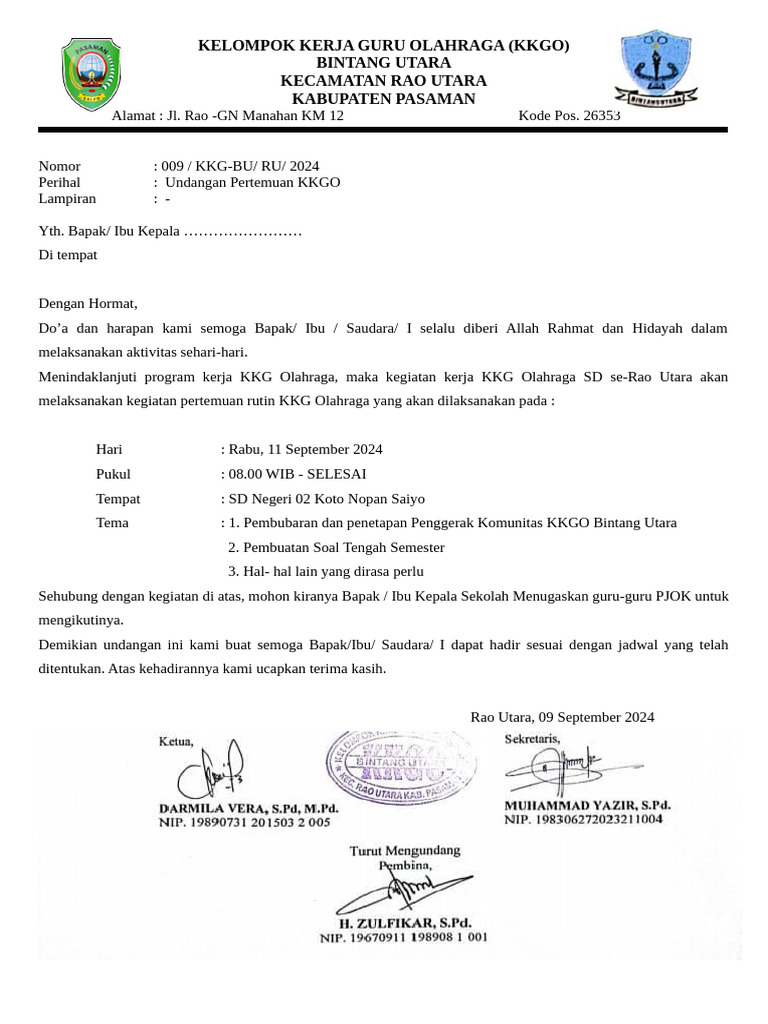 Undangan KKGO. JUL, AGUS, SEPT | PDF