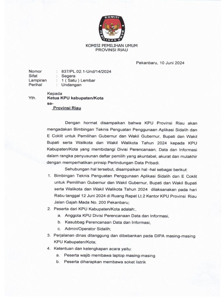 837 - Und - Kab - Ko - Bimtek Sidalih Dan E Coklit | PDF