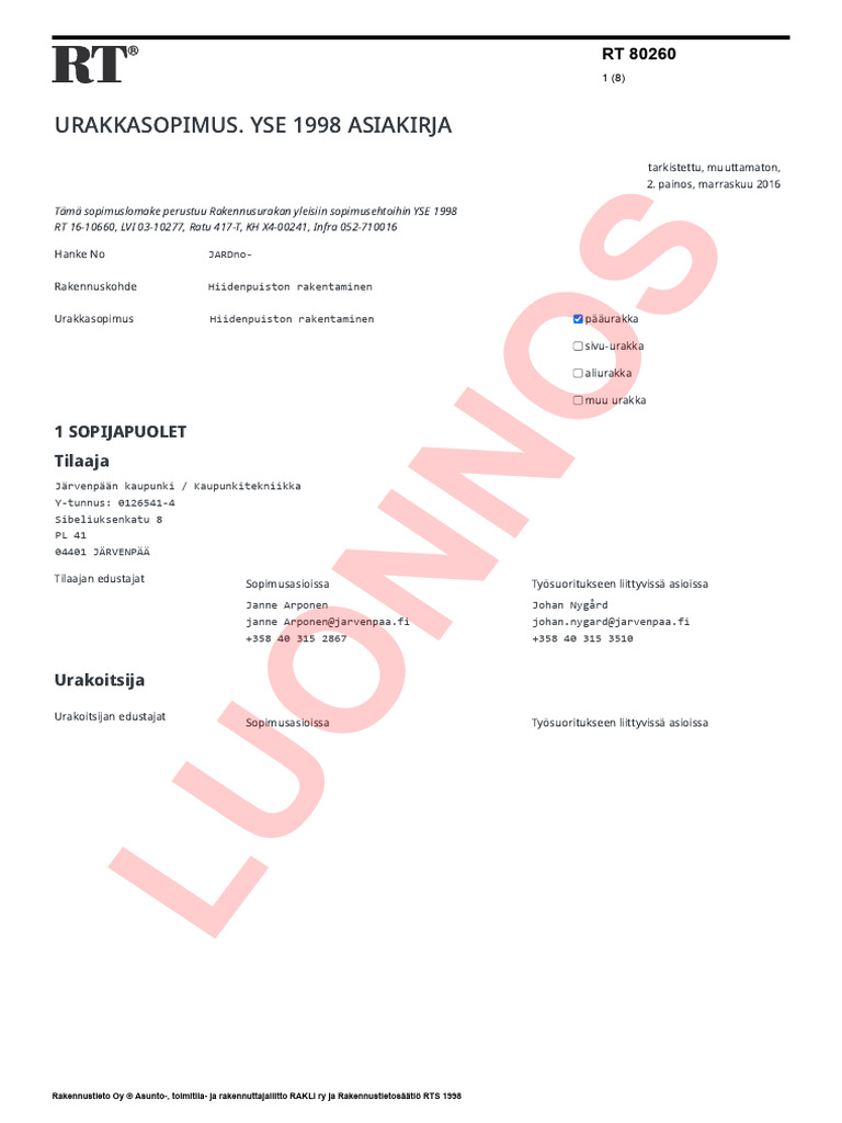 Hiidenpuisto Rakentaminen urakkasopimusLUONNOS | PDF