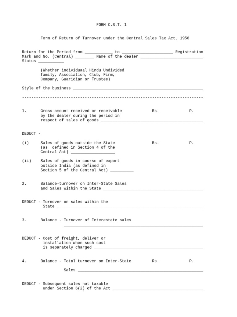 Form C.S.T. - 1 (RETURN FORM) | PDF | Economies | Finance & Money ...