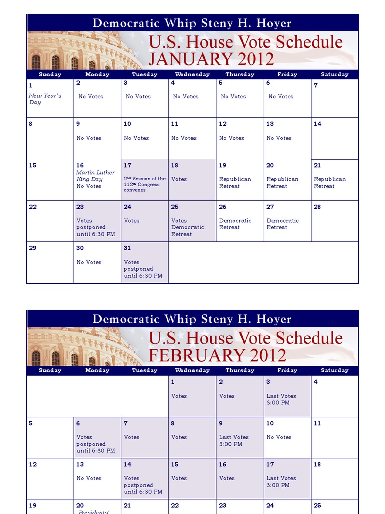 2012 U.S. House Calendar | PDF | Easter | Religious Holidays