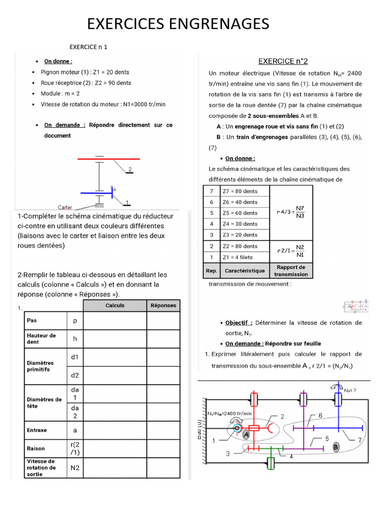 EXERCICES ENGRENAGES | PDF