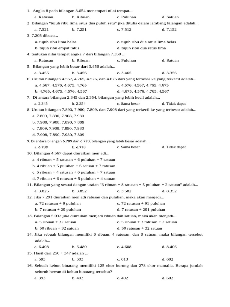 SOAL MTK KELAS 4 | PDF