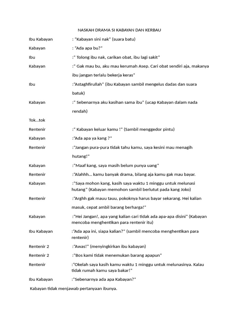 Naskah Drama Si Kabayan Dan Kerbau-1 | PDF