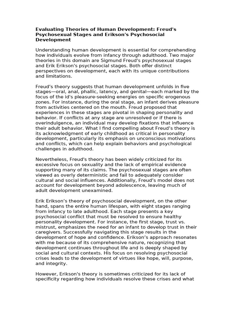 Evaluating Theories of Human Development: Freud's Psychosexual Stages ...