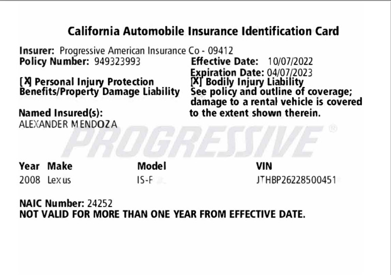California Automobile Insurance Identification Card: Insurer | PDF