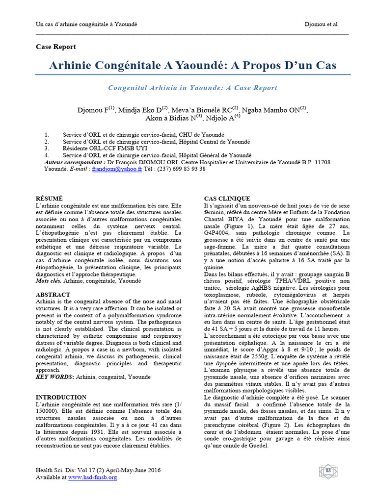 Arhinie Congénitale A Yaoundé: A Propos D'un Cas | PDF