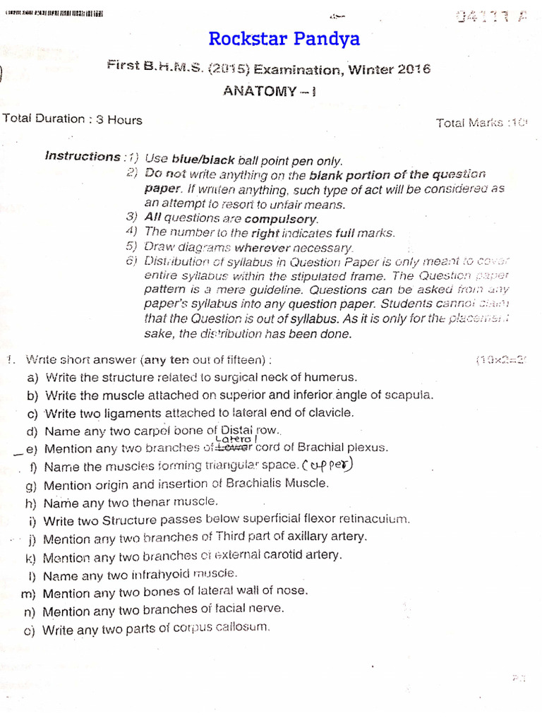 1st BHMS(2015) - 2016_Winter_Question Paper | PDF