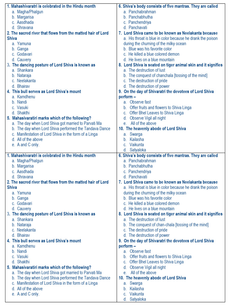 Shiva Quiz | PDF