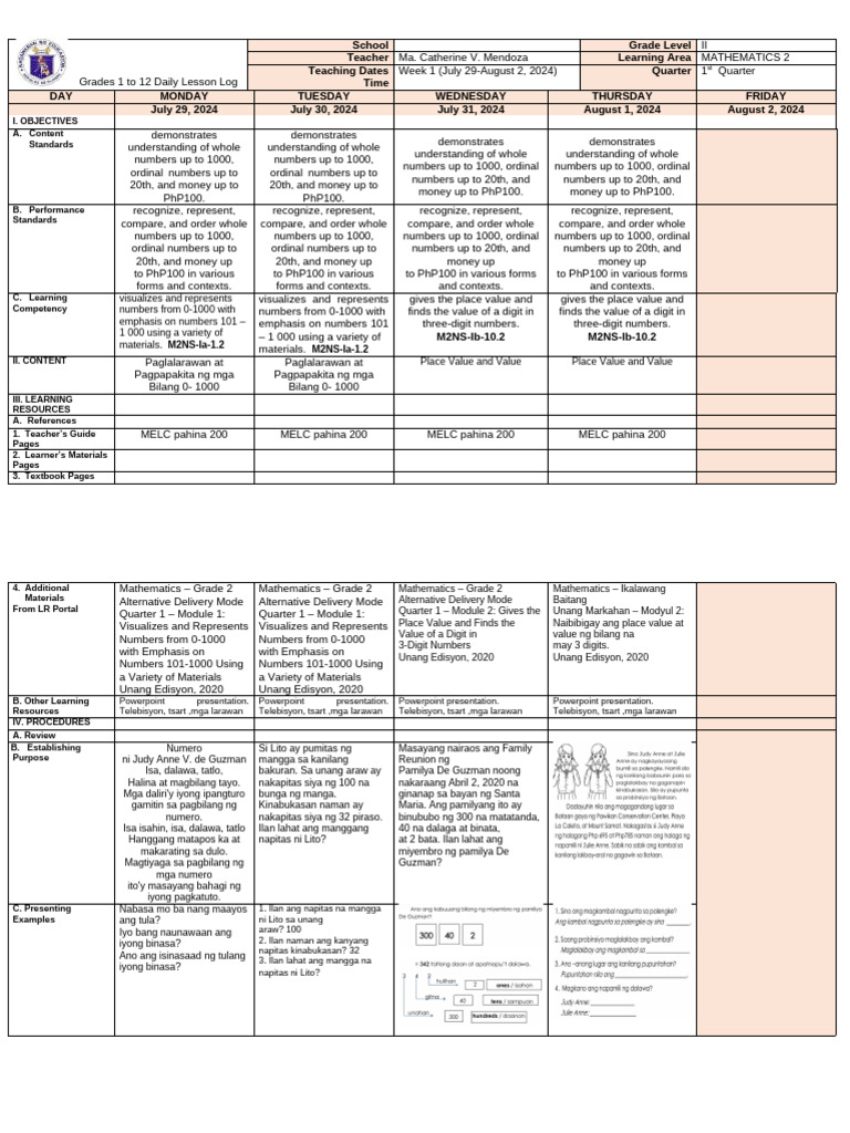 DLL Mathematics2 Q1 Week1 | PDF | Mathematics | Science