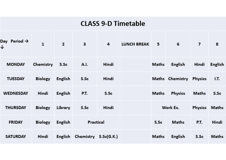 Class Timetable 9-D | PDF
