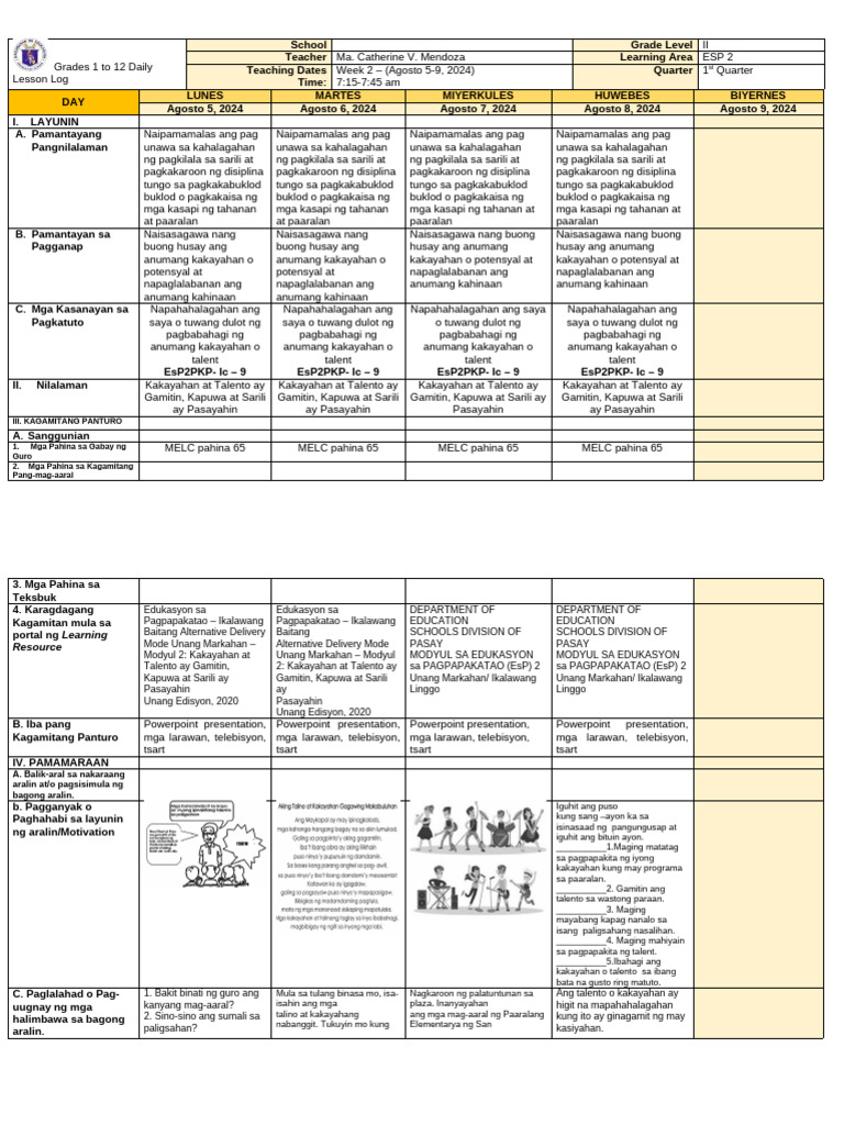 DLL Esp2 Q1 Week2 | PDF | Philippines