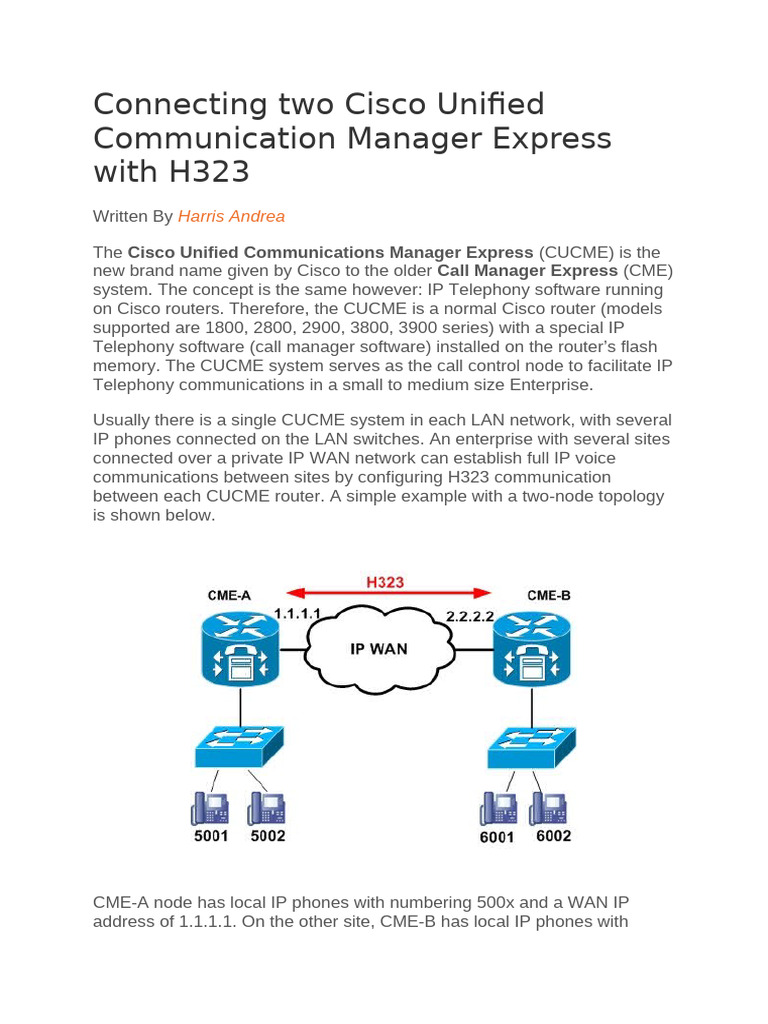 Connecting Two Cisco Unified Communication Manager Express With H323 | PDF | Voice Over Ip ...