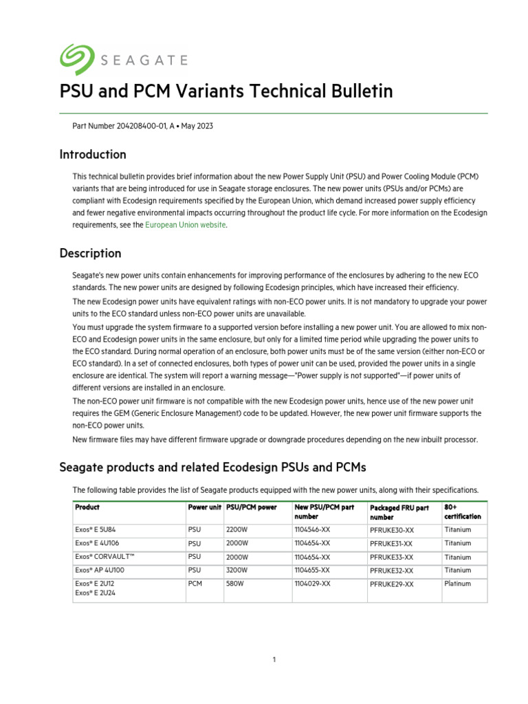 204208400-01-A PSU-PCM Technical Bulletin | PDF