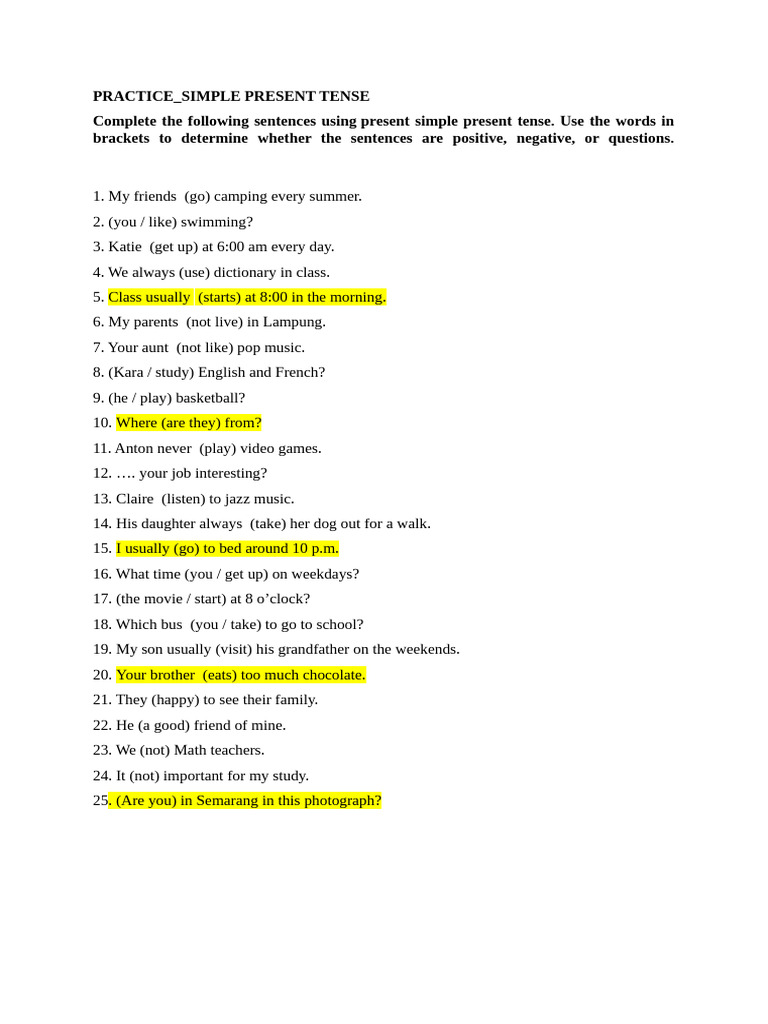 PRACTICE_simple present tense | PDF