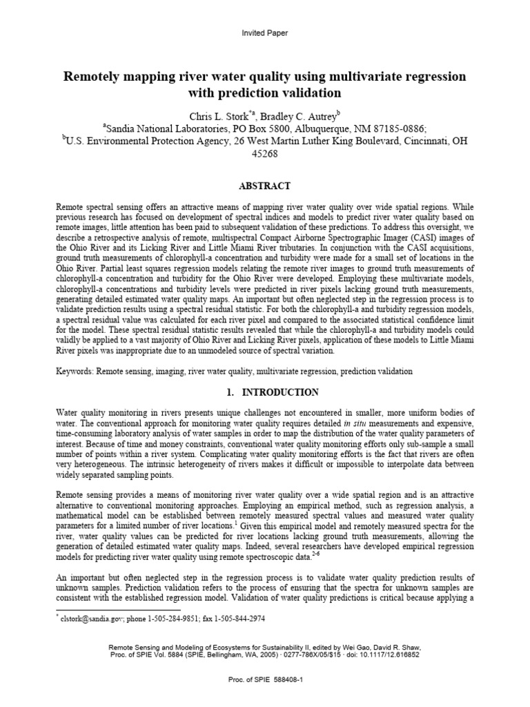 Remotely Mapping River Water Quality Using Multivariate Regression With ...