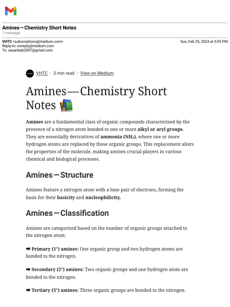 Gmail - Amines - Chemistry Short Notes ? | PDF