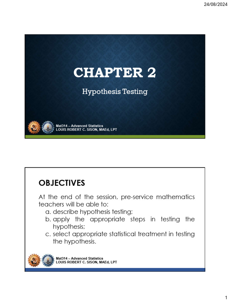 Chapter 2 Hypothesis Testing | PDF | Statistical Hypothesis Testing ...