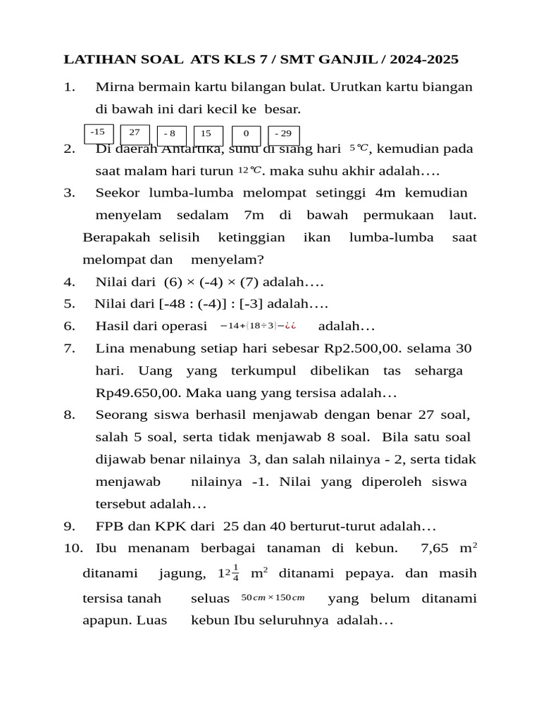 Latihan Soal Ats KLS 7 | PDF