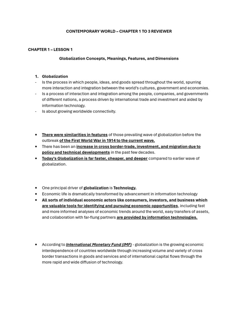 Contemporary Reviewer - Chapter 1 - 3 | PDF | Globalization | Bric
