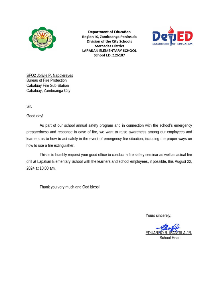Fire Drill Request Letter | PDF