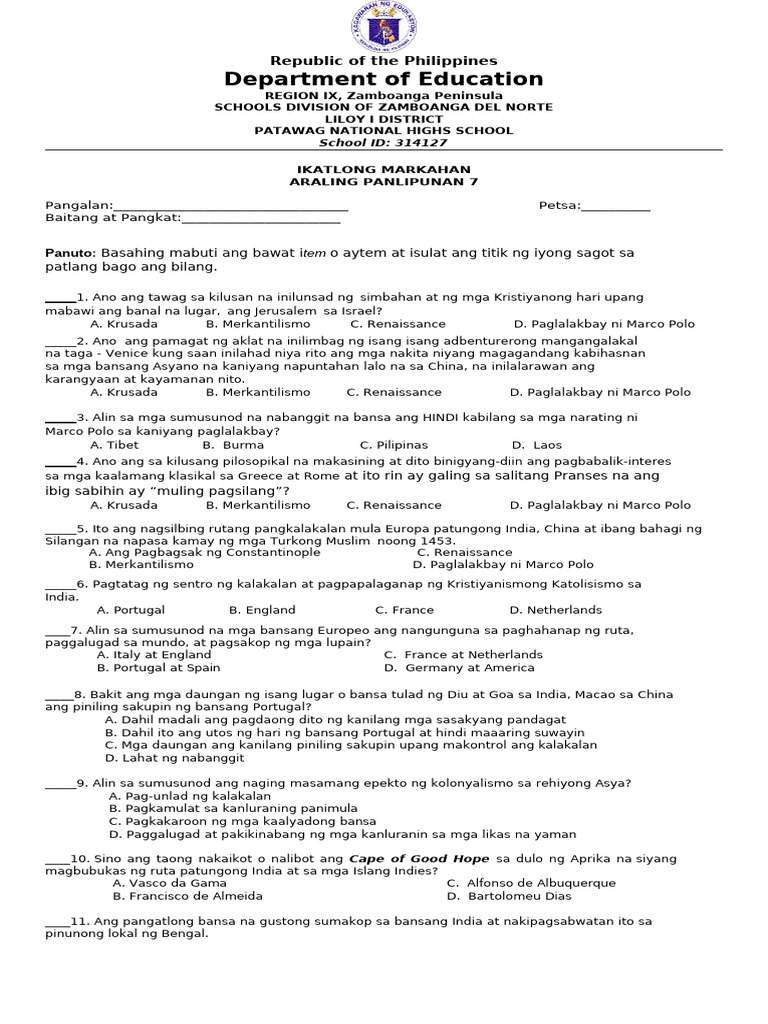 Arpan 7 - 3RD Quarter Exam | PDF | Politics