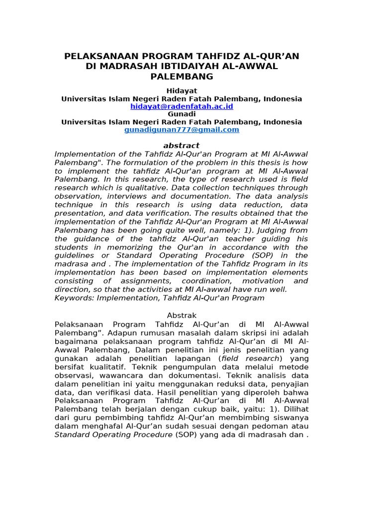 Program Tahfidz Palembang | PDF