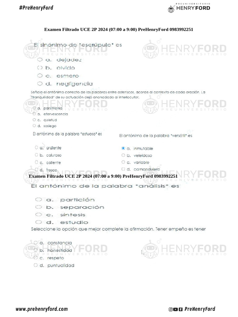 Examen Filtrado UCE 2P 2024 7 A 9 Pre Hnery Ford 0983992251 | PDF