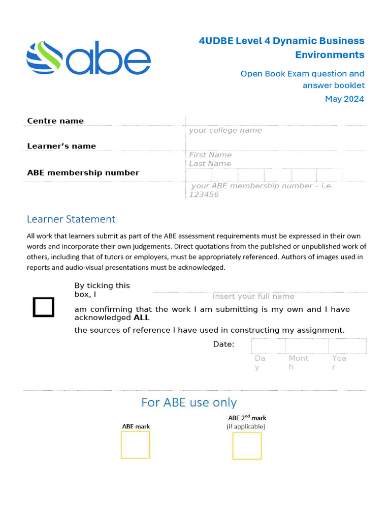 4UDBE - Dynamic Business Environments - Open Book Exam - May 2024 | PDF