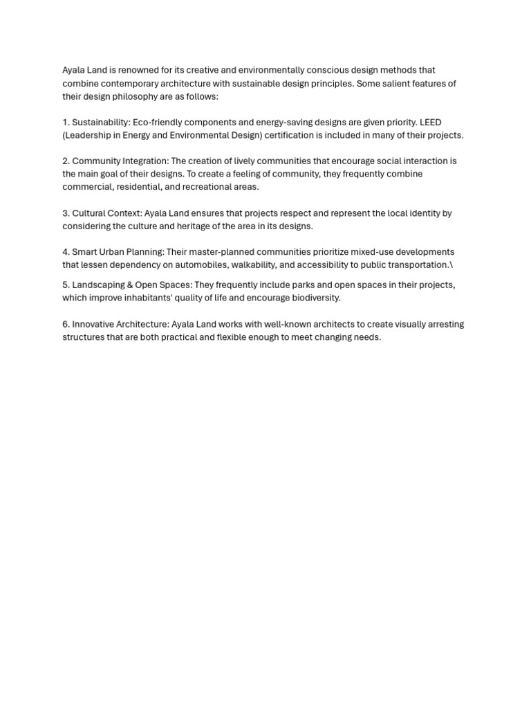Ayala Land's Sustainable Design Philosophy | PDF | Art