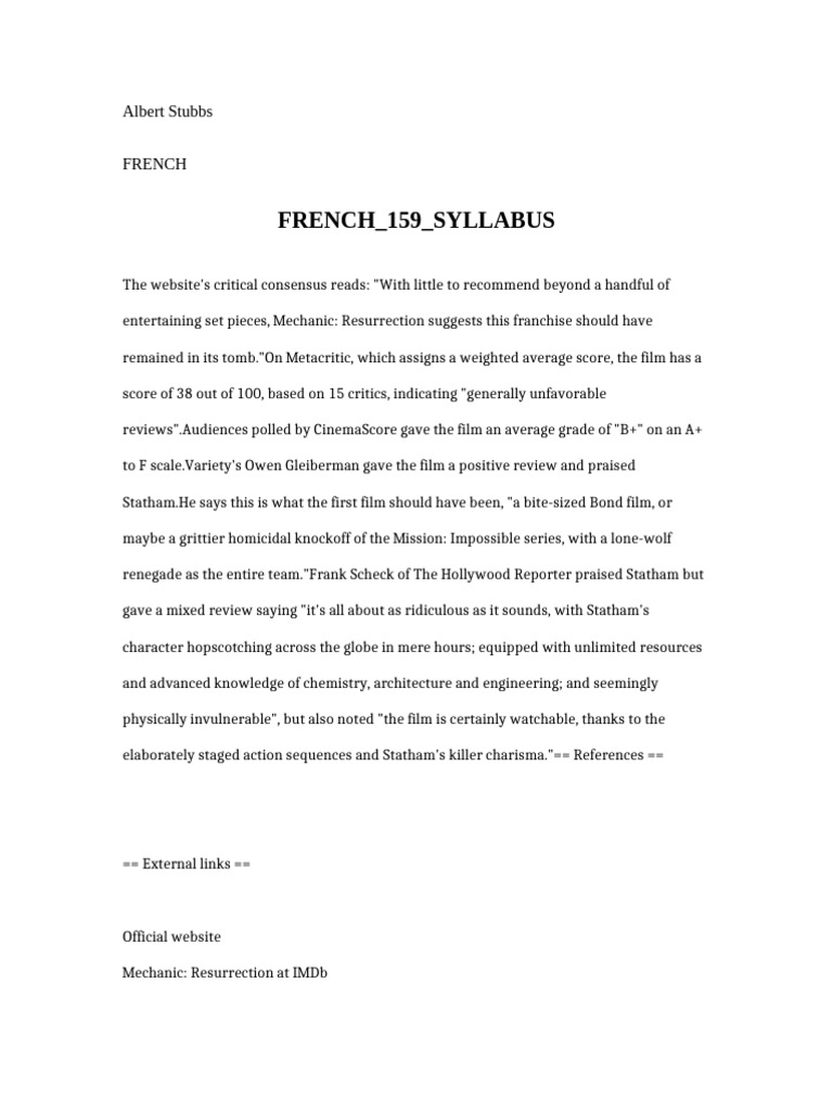 French 159 Syllabus | PDF
