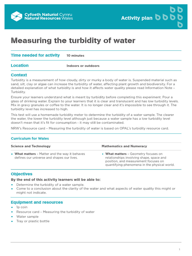 Activity Plan Measuring The Turbidity of Water | PDF