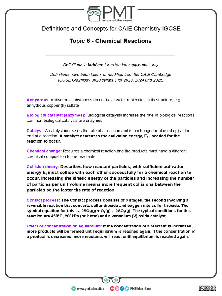 Topic 6 Chemical Reactions | PDF