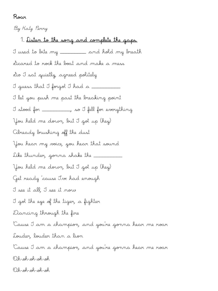 Roar Worksheet | PDF