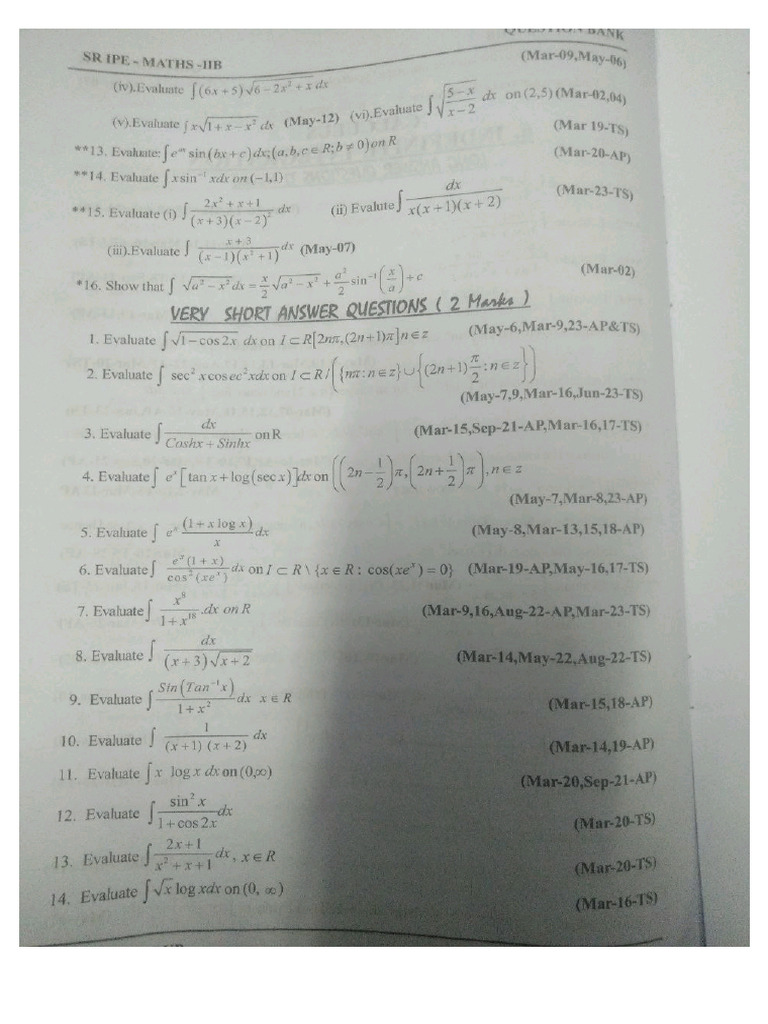 Definition Integration For 2nd Year Inter Imp Qs | PDF