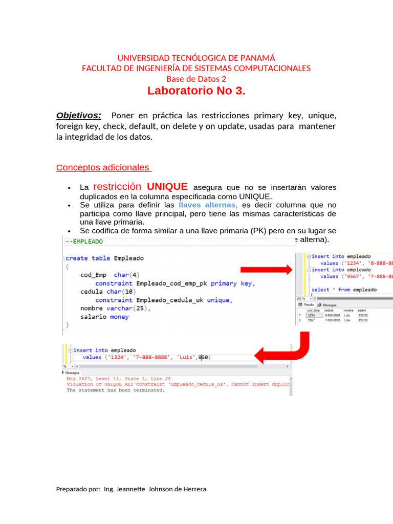 DB2-2023 Laboratorio 3 - BD2-Restricciones - UNIQUE | PDF
