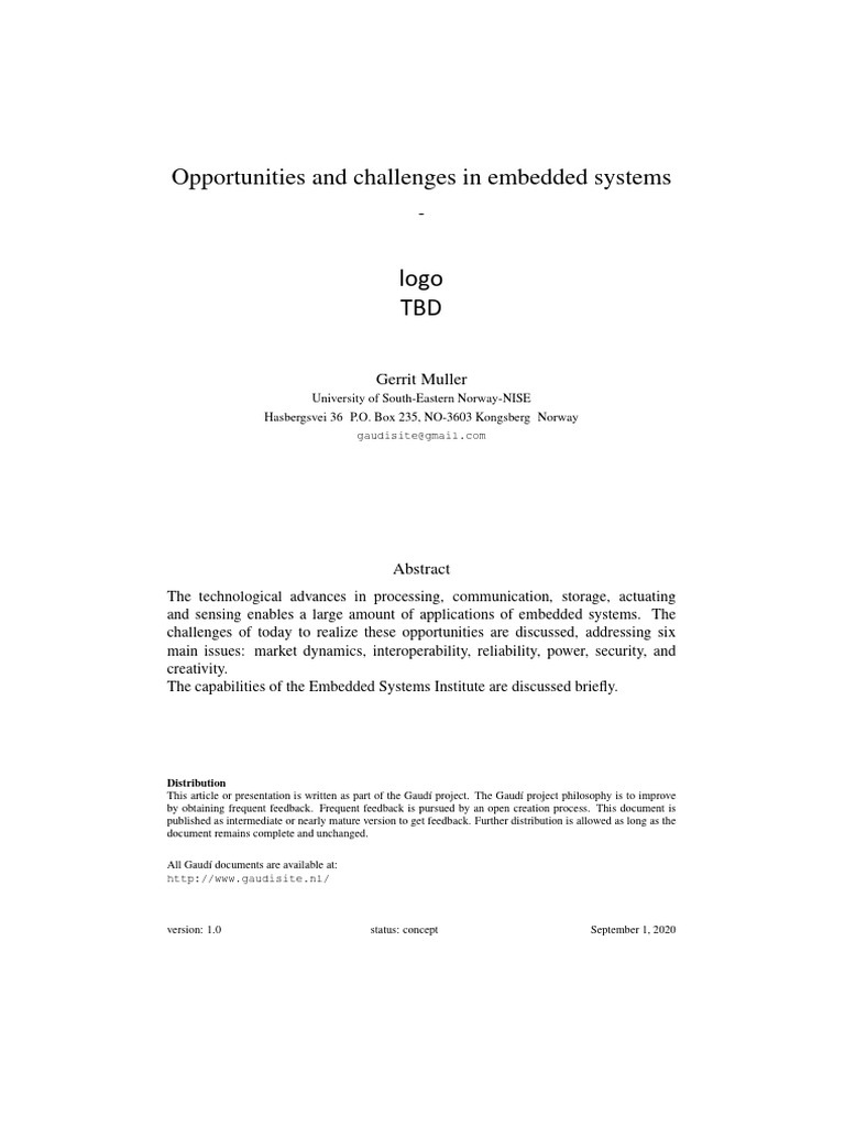 Embedded Systems Opportunities Paper | PDF