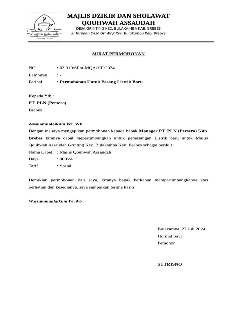 Surat Permohonan Pln Pdf