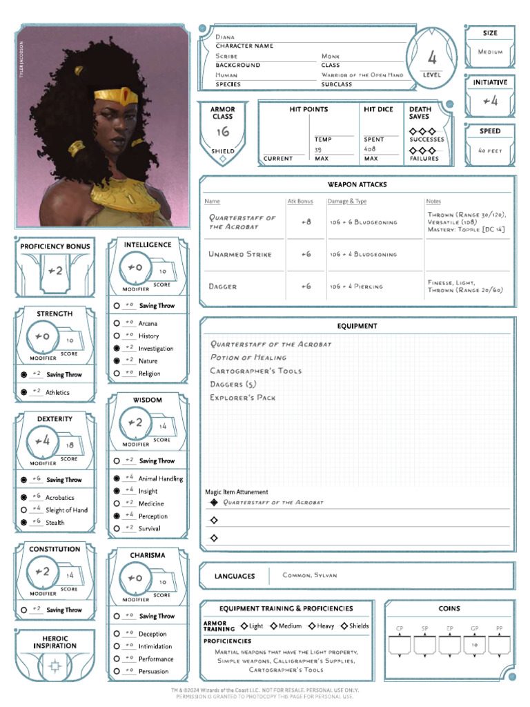Diana Character Sheet | PDF